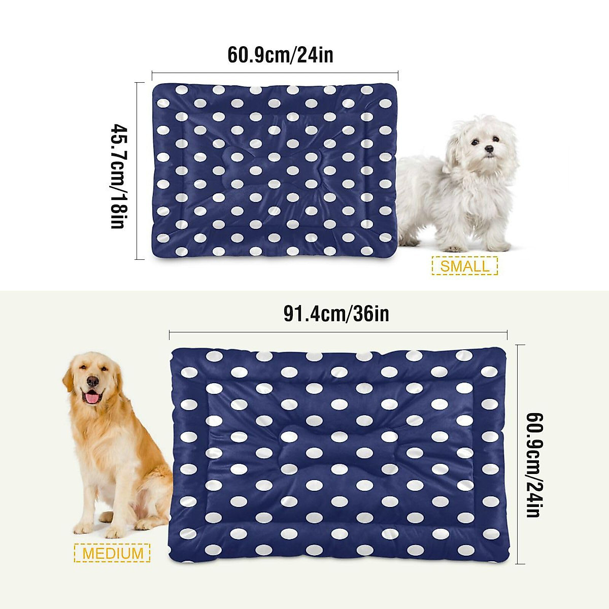 YETTASBIN Polka Dot Crate Pet Bed, Portable Washable Dog Cat Mat, Soft Comfortable Pet Mattress with Non-Slip Bottom for Dogs Cats Sleeping, 36 x 24 Inch