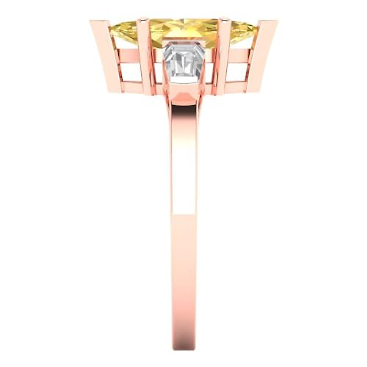 Clara Pucci 2 ct Marquise cut 3 stone Solitaire Yellow Simulated Diamond Engagement Promise Anniversary Bridal Ring 18K Rose Gold 10.75