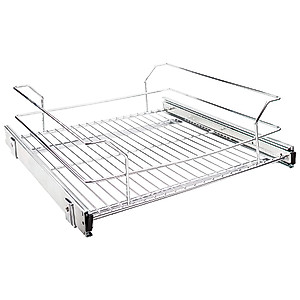 Hardware Resources MBPO21-R Assembled Single Sliding Pullout Steel Metal Wire Basket Organizer for Kitchen Cabinets Polished Chrome (18" for 21" Cabinet)
