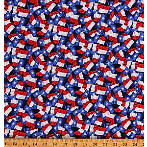 Cotton Texas State Flag All Over Red White and Blue Navy Cotton Fabric Print by The Yard (D406.34)