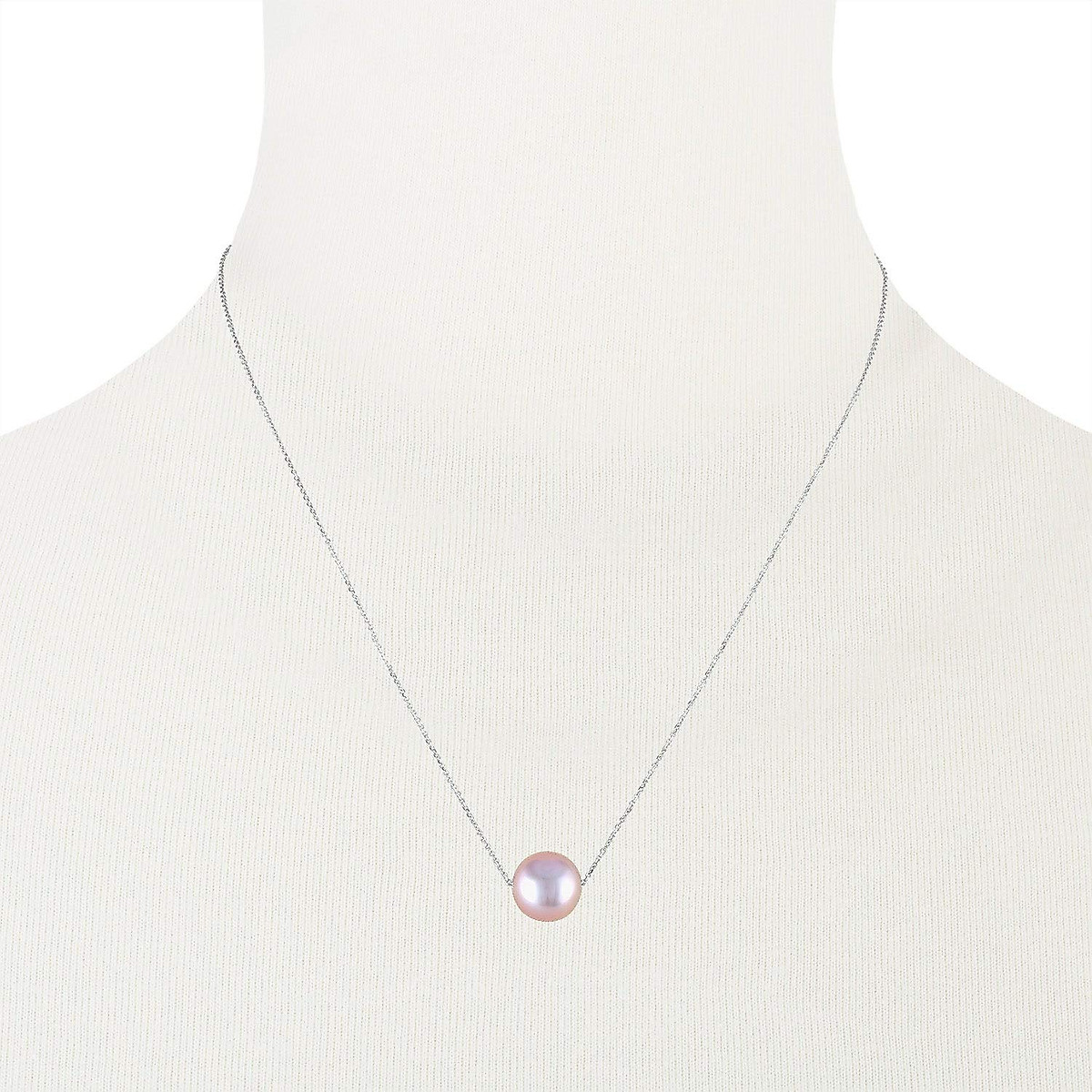 14K White Gold & Single 10.5mm-11mm AAAA Round Freshwater Cultured Pearl Pendant Necklace on 16"-17"-18" Adjustable Cable Chain - Baby Pink