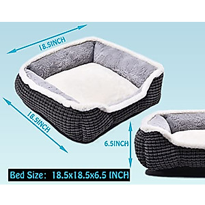 Dog Bed for Small Dogs,Cute Cat Bed for Indoor Cats,Washabel Super Soft Durable Kitten Bed and Puppy Bed, Anti-Slip & Water-Resistant Bottom,Luxury Square Grey Small aninal Bed