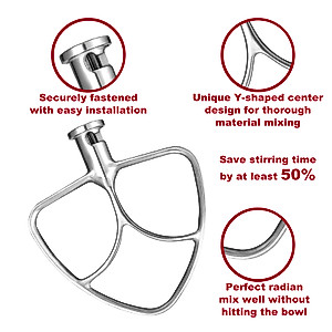 Stainless Steel Flat Beater for KitchenAid 4.5-5QT Tilt-Head Bowls,Fit for Classic, Classic Plus and Artisan Serie K45SS,KSM75,KSM90,KSM95,KSM150,Dishwasher Safe Paddle Attachment for Kitchenaid Mixer