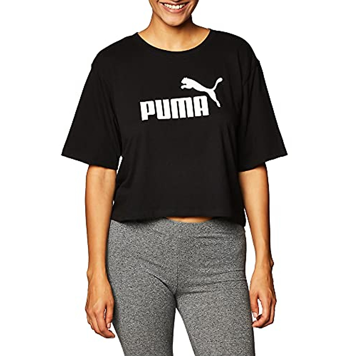 PUMA Women's Essentials+ Cropped Tee, Black, Medium