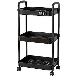 Gagee 3 Tier Rolling Cart with Wheels and Handle,Rolling Storage Cart for Office, Living Room, Laundry Room,Kitchen,Bathroom,Black