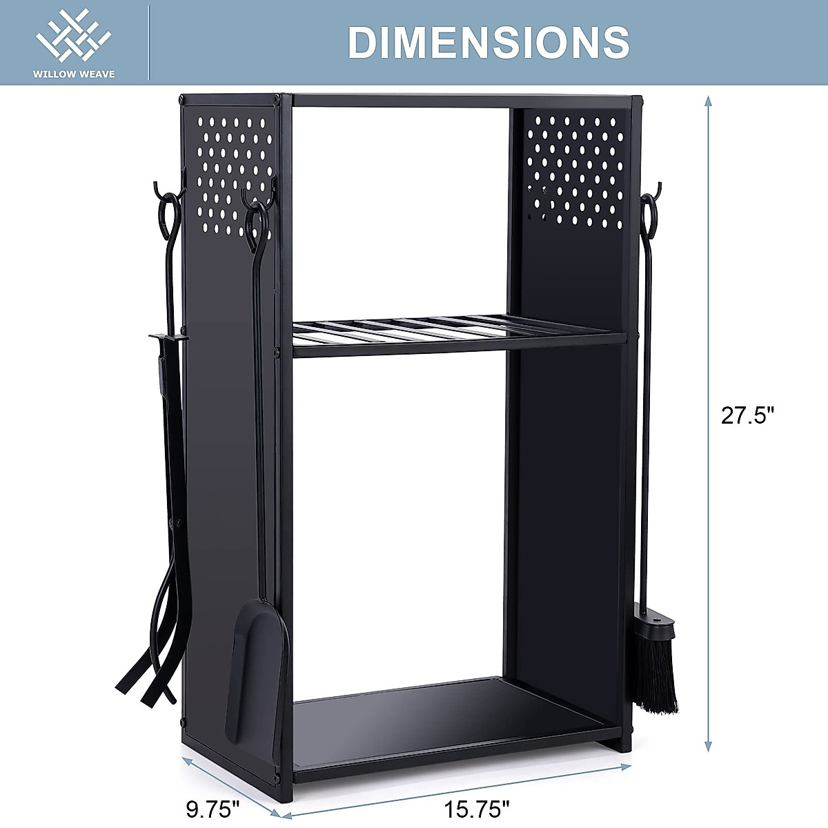 WILLOW WEAVE Firewood Rack Log Holder Wood Storage Rack 2 Layers Space-Saving Design with 4 Pieces Basic Heavy Duty Tools Easy to Put Together Great Use for Indoor Fireplace and Outdoor Firepit