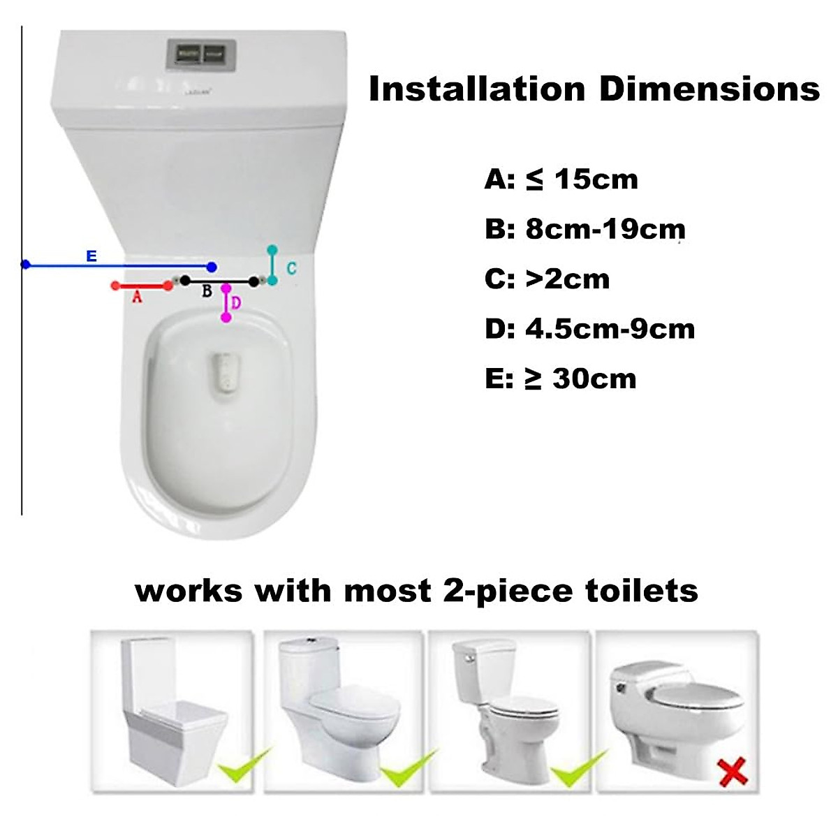 Generic Toilet Bidet Attachment, Toilet Seat Warm Water Bidet Attachment, Adjustable Temperature, Digital Display, 2x Retractable Self Cleaning Nozzles, Cold Warm Water Battery Operated, White