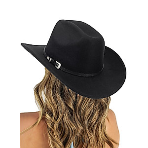 Classic-Women-Men-Western-Cowboy-Hat-Cowgirl-Hat-Wide-Brim-Outdoor-Fedora-Hat with Buckle-Belt Black