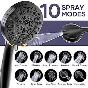 UltrTxenova Shower Head with Handheld Spray Combo, High Pressure Black Shower Head with Filters 10-Mode Rainfall Double Shower Head 78" Hose