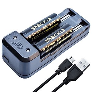 funkawa (2- Pack) AA 3.7V 850mAh Li-ion Rechargeable Battery with Charger, ER14505, Button top, Good for Flashlight Lumintop Tool AA 2.0, Klarus Mi7