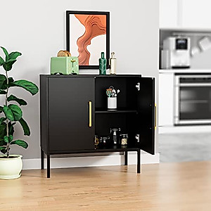 CARPETNAL Siedeboard Buffet Cabinet, Black Side Storage Cabinet with Doors and Adjustable Shelves, Accent Cabinet for Kitchen, Living Room, Bedroom, Office, Hallway, Entryway