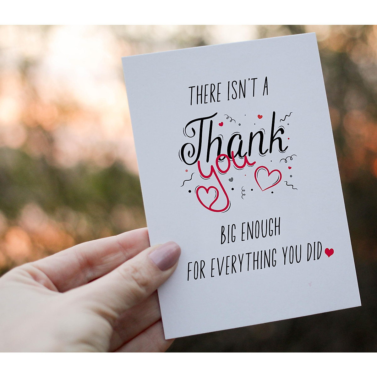 TRIDECOR Thank you Card with Envelope, Simple Cute Single Thankful Card, Grateful Gratitude Card - Folded 5"x7" Card for Him, Her, Teacher, Boss, Doctor, Mom, Dad, Coworker, Bridesmaids, Groomsmen
