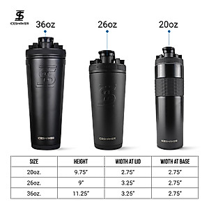Ice Shaker Insulated Stainless Steel Shaker Bottle | 26oz, Bomber | Cold for 30+ Hours | Insulated Cup with Twist-on Agitator | Odor-Free Shaker Cup for Protein Shakes, Water, Smoothies, Cocktails