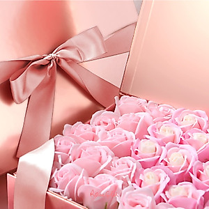 ROSEGLD Large Gift Box with Ribbon 13.5x9x4.1 Inches, Collapsible Gift Box with Lid, Bridesmaid Proposal Box, Magnetic Gift Box for Presents (Glossy Rose Gold)