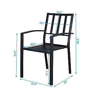 YANVCXRF 2 Vertical gridded Wrought Iron Dining Chairs with Backs, Heavy Duty Stackable Patio Dining Chairs, Outdoor Garden Backyard Poolside Chairs