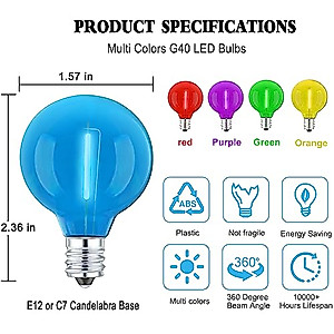 Couah G40 Led Replacement Light Bulbs, E12 Screw Base Shatterproof LED Globe Multi Color Bulbs Light for Outdoor String Lights,Fits E12/C7 Candelabra Screw Base Sockets,25 Pack