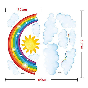 HERRA Sparkling Rainbow Cloud Animal Wall Decal Wall Sticker, Home Decor Peel and Stick Removable Rainbow Cloud Animal Wall Stickers Wall Mural for Kids Nursery Bedroom Living Room