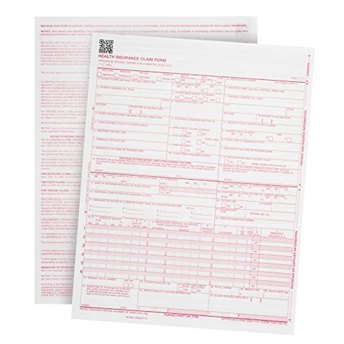 500 CMS-1500 Claim Forms - Current HCFA 02/2012 New Version - Forms Will Line Up with Billing Software and Laser Compatible - 500 Sheets - 8.5 x 11