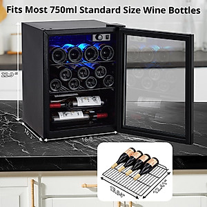 Garvee Wine Fridge 16 Bottle Capacity, Wine Cooler Temperature 7 Levels Adjustable, Temperature Range 40~61°F, Wine Cooler Refrigerator for Red White Wine, Champagne, Beer with Blue Interior Light