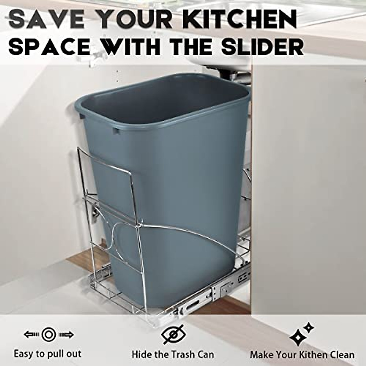 Aismio Pull Out Trash Can Under Cabinet, Kitchen Adjustable Sliding Waste Bin Frame, Cabinet Garbage Can Pull Out for Kitchen Under Counter, Trash Can Not Included