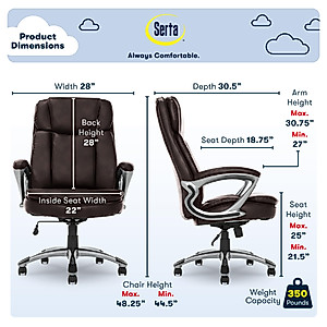 Serta Big and Tall High Back Executive Office Chair, Ergonomic Gaming Computer Chair with Layered Body Pillows, Contoured Lumbar Zone, Brown