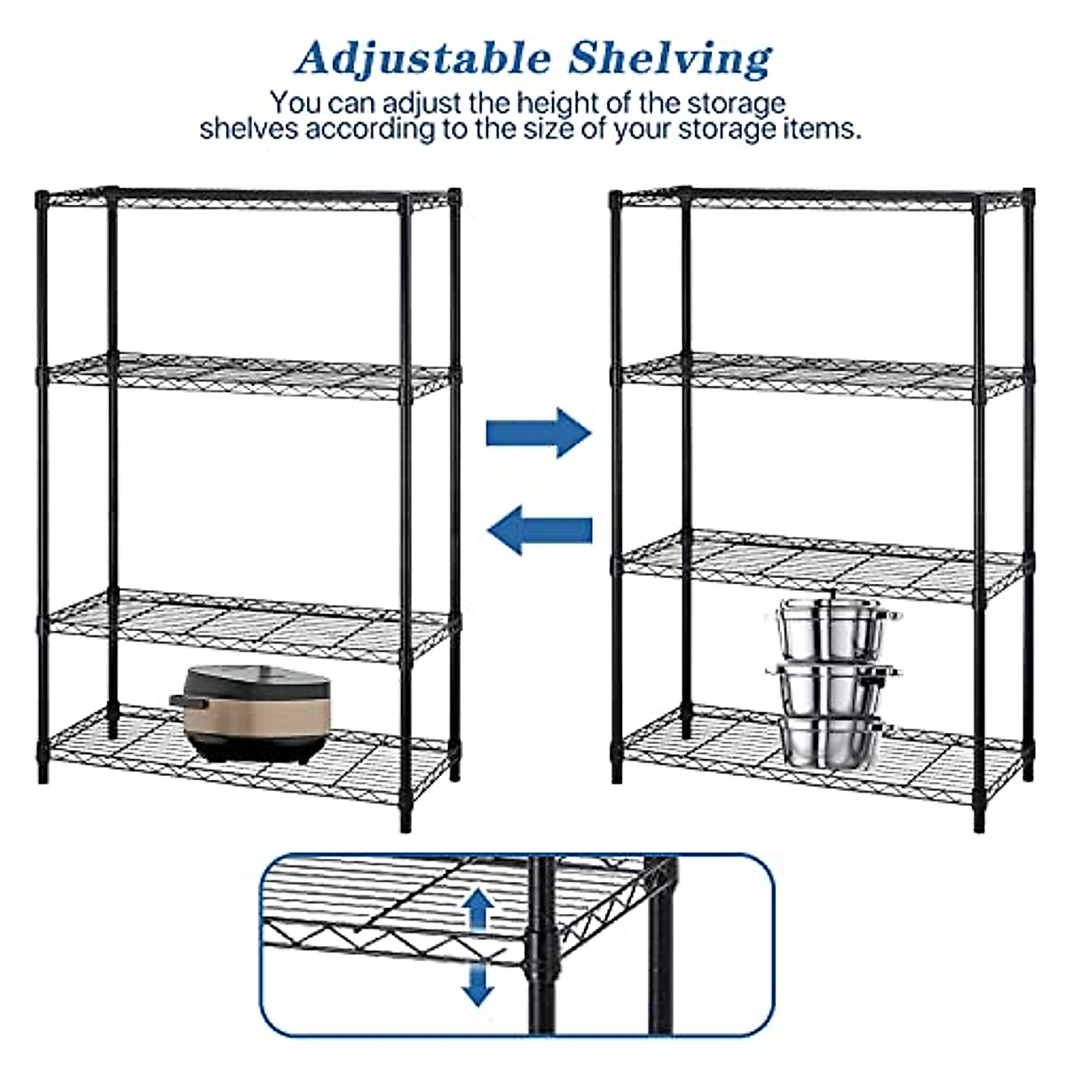 4 Tier Storage Shelves, Heavy Duty Metal Wire Storage Rack, 250LBS Per Capacity, Height Adjustable NSF Wire Shelving for Garage Kitchen Pantry (Black, 36" L x 14" W x 54" H)