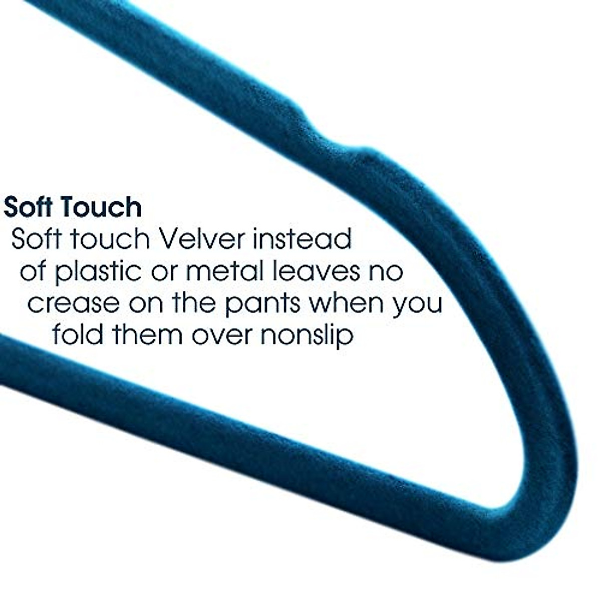 Elama 100 Piece Set of Velvet Slim Profile Heavy Duty Felt Hangers with Stainless Steel Swivel Hooks in Blue