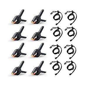 Lidlife 16 Clips Include 8 Heavy Duty Spring Clips, 8 Backdrop Background Clip Holders, Adjustable Elastic Nylon Photo Clips, for Photography and Video Studio Shooting