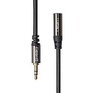 6ft 3.5mm Extension Cable, GearIT Pro Series Preminun Gold Plated 6 Feet 3.5mm Auxiliary Audio Stereo Extension Male to Female Cable, Black