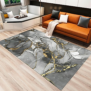 Modern Abstract Golden Gray Marble with Cracks Area Rug, Nordic Minimalist Texture Decorative Rug, Non-Slip Foldable Suitable for Living Room Bedroom Dining Room Office 3ftx4ft