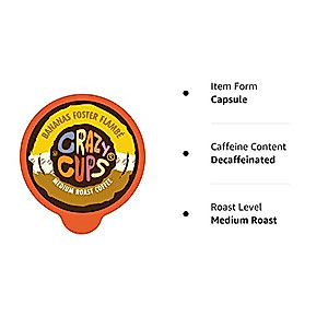Crazy Cups Flavored Coffee for Keurig K-Cup Machines, Bananas Foster Flambe', Hot or Iced Drinks, 22 Single Serve, Recyclable Pods