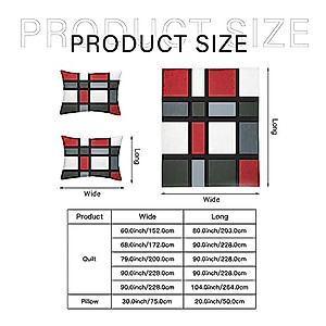 Bedding Sheet Bed Sets, Red Gray Black White Geometric Soft 3-Pieces Duvet Cover Set Comfy 1 Comforter Cover & 2 Pillowcases for All Season Twin(68"×90")