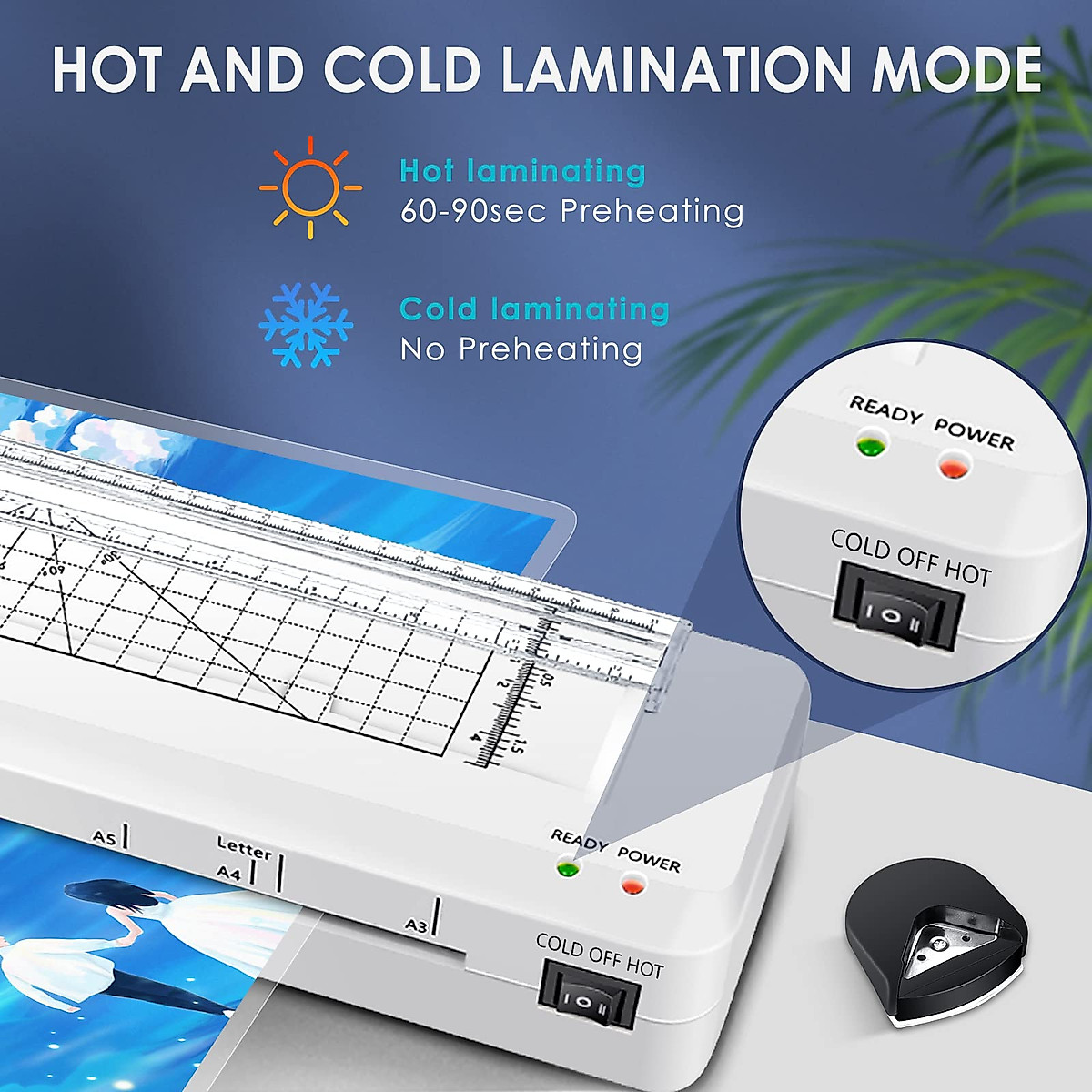Laminator A3, Laminator Machine 13 Inches with 30pcs Laminating Sheets, 70s Quick Warm-up Cold and Thermal Laminator Kit Build in Paper Trimmer and Corner Rounder for Home School Office Use