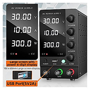 Adjustable DC Power Supply 30V 10A Lab Power Supply Adjustable 4 Digits Voltage Regulator Stabilizer USB(30V 10A 300W White)