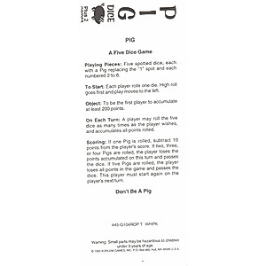 Koplow Games Pig Dice Game 5 Dice Set with Travel Tube and Instructions