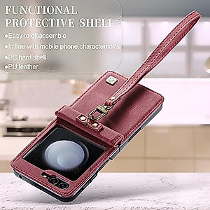 Phone Protective flip case Wallet Case Compatible with Samsung Galaxy Z Flip 5,Retro Real Cowhide Leather Folio Flip Wallet Magnetic Slim Phone Cover|Card Holder, Anti-Drop,Full Protection Protective