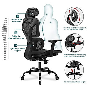 FelixKing Ergonomic Office Chair, Home Office Rolling Swivel Chair Mesh High Back Computer Chair with 3D Adjustable Armrest & Lumbar Support, Blade Wheels Desk Chair with Headrest (Black)