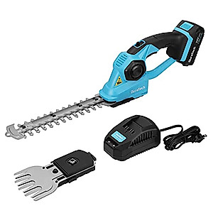 DURATECH 20V Cordless Hedge Trimmer Grass Shears Combo, 2-in-1 Handheld Shrubbery Hedge Trimmer Electric Rechargeable Grass Cutter for Garden - 2.0 Ah Lithium-Ion Battery and Quick Charger Included