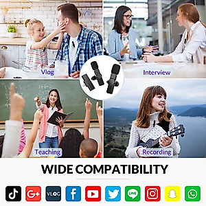 AUXCO 2 Pack iPhone Wireless Microphones, Plug-Play Wireless lavalier Microphone for Video Recording TikTok YouTube Interview Live Stream - 3 Levels Noise Reduction, No APP & Bluetooth Needed
