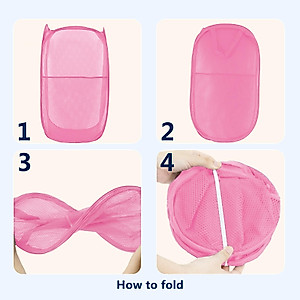 LXLOVESM Pop Up Hamper, Mesh Popup Laundry Hamper, Clothes Basket, Collapsible Hamper for Laundry, Foldable Hamper for Travel and Storage (Pink)