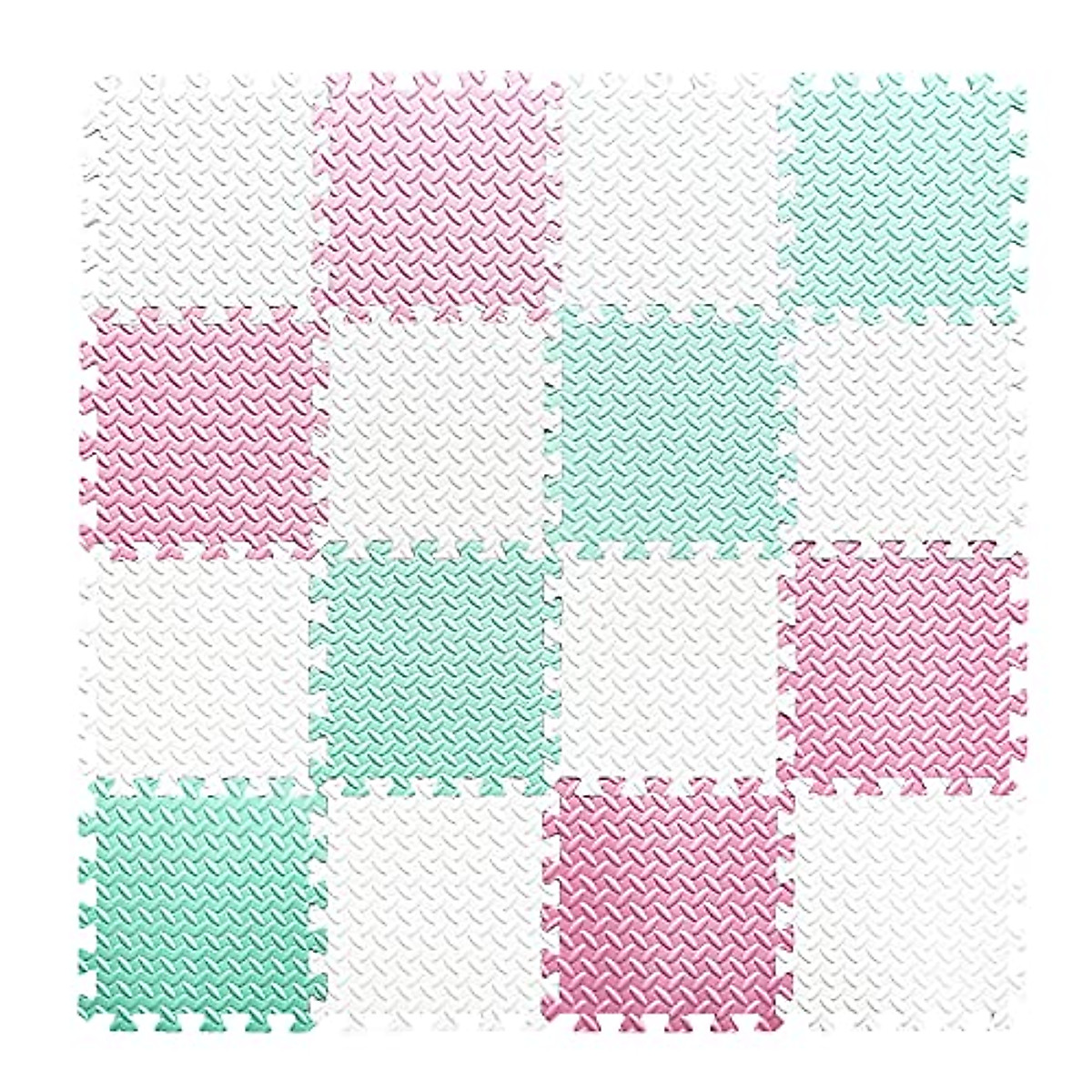 Tamiplay 16 Tiles Foam Play Mat, 0.4 Inch Thicked Interlocking Floor Mats with Solid Colors, Squares Baby Play Mat, EVA Foam Puzzle Floor Mat Foam Mats for Kids, Baby, Toddlers(White/Pink/Bean Green)