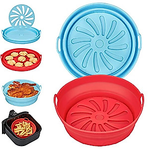 2 Pcs Silicone Air Fryer Liners for 3 to 7 QT,Collapsible Silicone Liners for Air Fryer Basket, Reusable Silicone Pot Baking Tray Oven Accessories Easy Cleaning Heat Resistant -Top 8.2'' Bottom 7''