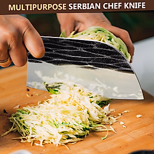 Huusk Serbian Chef Knife Hand Forged Meat Cleaver with Sheath High Carbon Steel Full Tang Knife Heavy Duty Butcher Knife for Kitchen or Camping Outdoor Christmas Gifts Gifts for Dad