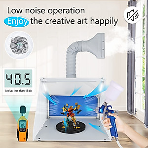 Portable Airbrush Paint Booth with Ventilation System and LED Light, 360°Turntable, Filter, Extension Hose. Airbrush Ventilation Paint Booth for Manual Hobby, DIY Painting, Hobby Handicraft