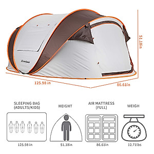EchoSmile Camping Instant Tent, 2 to 8 Person , Water Resistant Dome Pop Up Tent, Easy Setup for Camping Hiking and Outdoor, Portable with Carry Bag, for 4 Seasons, White&Brown