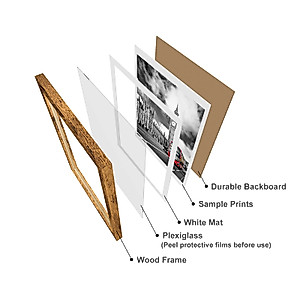 IkaLede 12x16 Rustic Frames Display Pictures 11x14 with Mat or 12x16 without Mat Wooden Farmhouse Distressed Photo Frames for Artwork Wall Mounting - Gold Brown