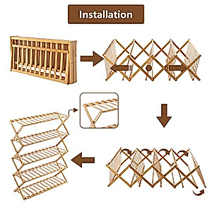 ALEAVIC Bamboo Shoe Rack, Foldable Shoe Rack, 5-Tier Installation-Free Shoe Rack, Multifunctional Freestanding Shoe Rack for Closet, Entryway, Living Room, Bedroom, Natural Color