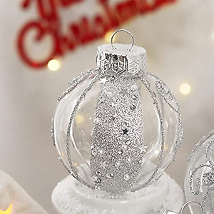 MoonXmas Christmas Ornaments Set, 2.75"/70MM Silver Clear Plastic Shatterproof Christmas Tree Hanging Decorations, for Indoor Home Halloween Thanksgiving Xmas Decor - 6Pcs.