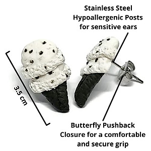 Cookies N' Cream Ice Cream Cone Earrings, Hypoallergenic Miniature Food Earrings, Ice Cream Earrings For Women, Ice Cream Gifts, Ice Cream Lover Gift Ideas, Safe For Sensitive Ears