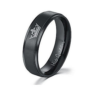 Stainless Steel His Queen Ring Engagement Wedding Bands Anniversary, Black (Her Size 8)